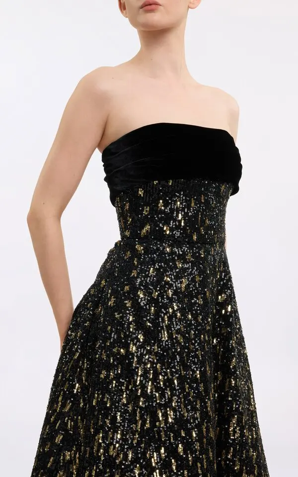 Elie Saab Sequined Strapless Velvet Maxi Dress