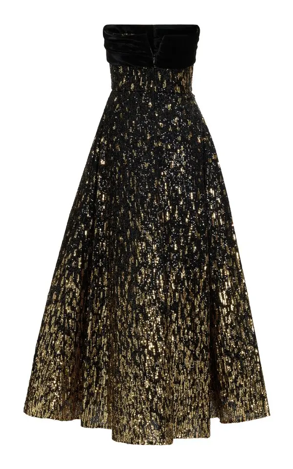 Elie Saab Sequined Strapless Velvet Maxi Dress