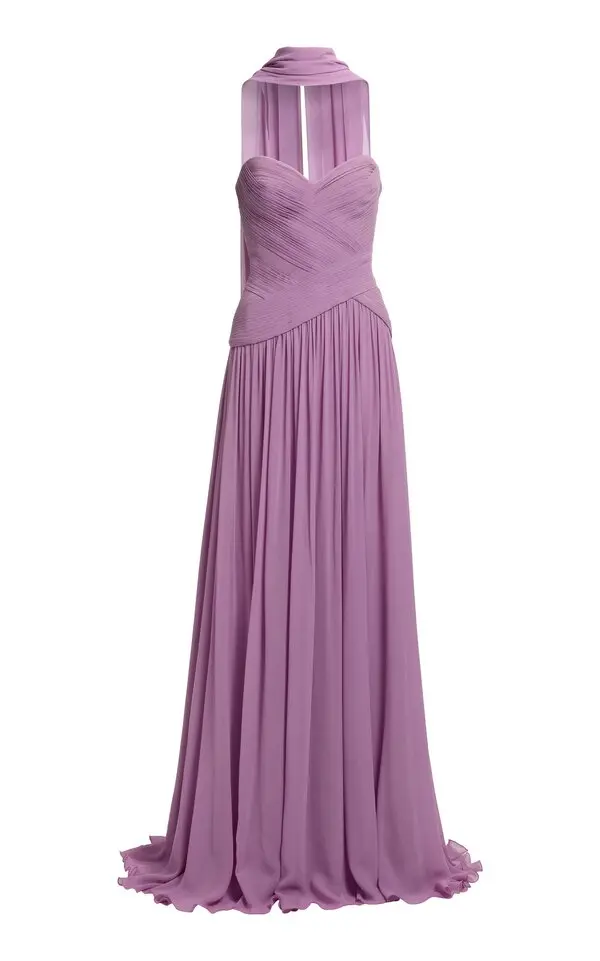 Elie Saab Wrapped Bodice Silk-blend Maxi Dress - Purple