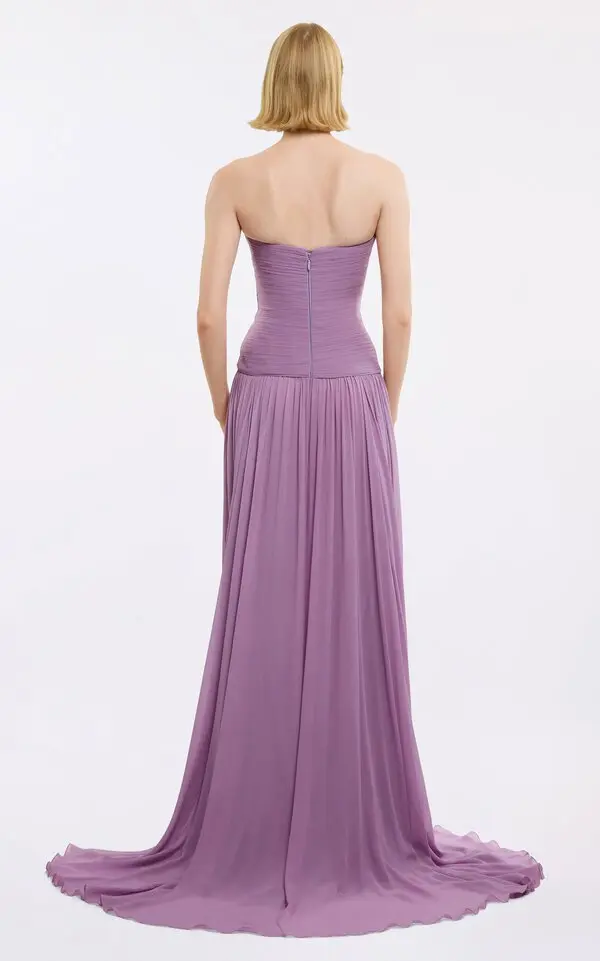 Elie Saab Wrapped Bodice Silk-blend Maxi Dress - Purple