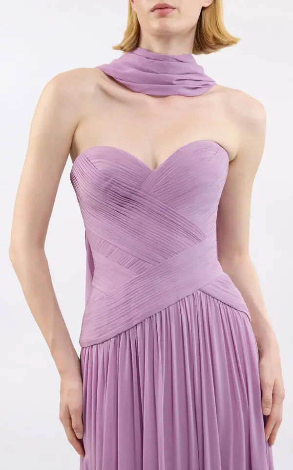 Elie Saab Wrapped Bodice Silk-blend Maxi Dress - Purple