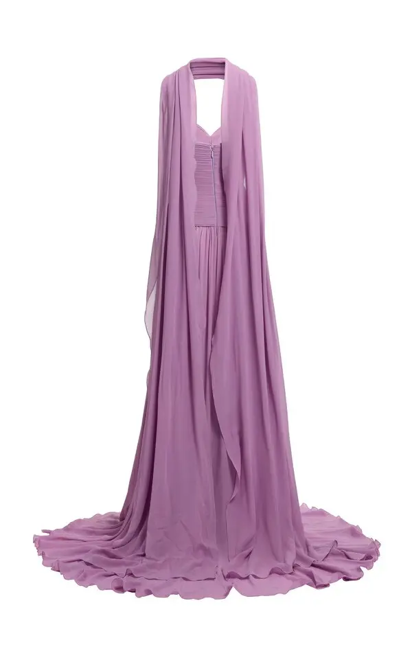 Elie Saab Wrapped Bodice Silk-blend Maxi Dress - Purple