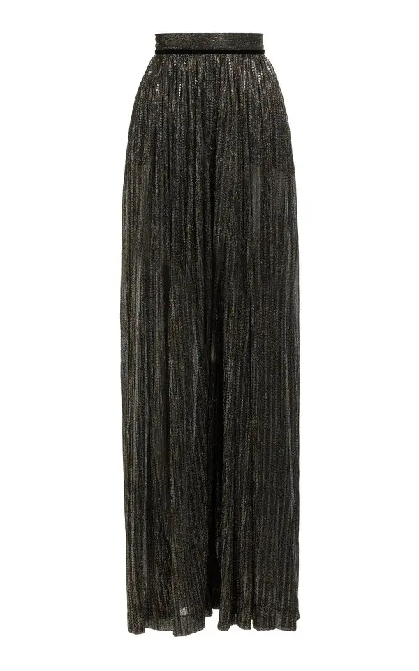 Elie Saab High-rise Wide-leg Pleated Lurex Pants