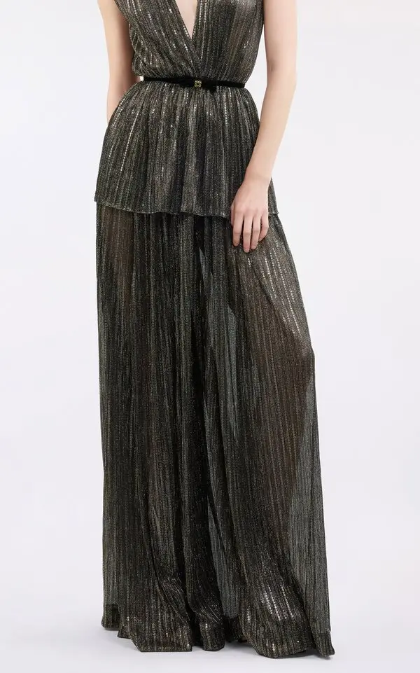 Elie Saab High-rise Wide-leg Pleated Lurex Pants