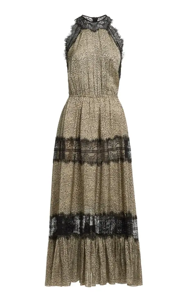 Elie Saab Lace Insert Chiffon Maxi Skirt
