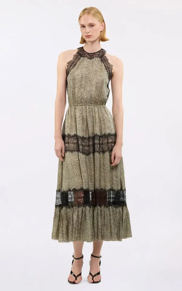 Elie Saab Lace Insert Chiffon Maxi Skirt