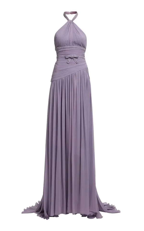 Elie Saab Gathered Halter Top Silk-blend Maxi Dress