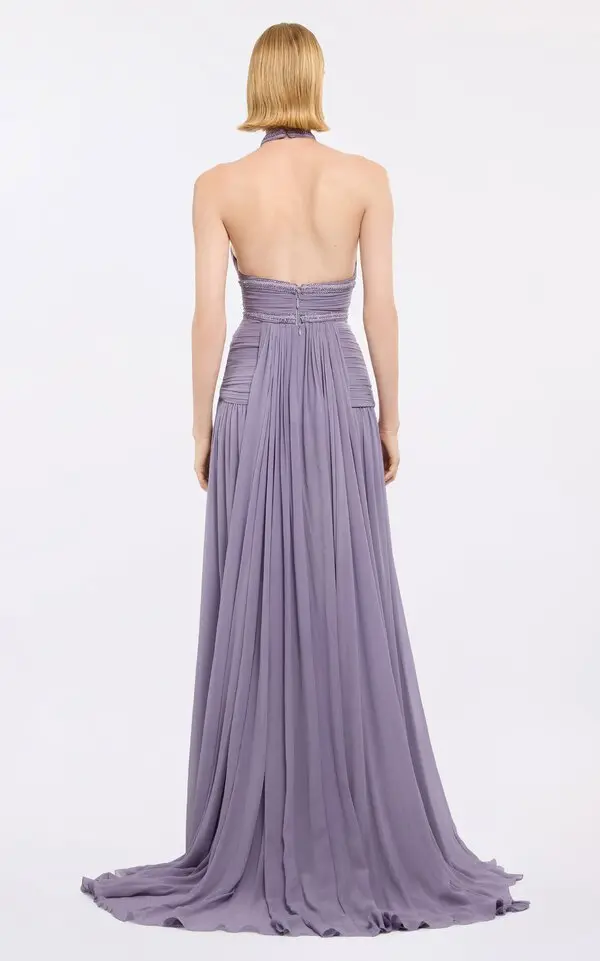 Elie Saab Gathered Halter Top Silk-blend Maxi Dress