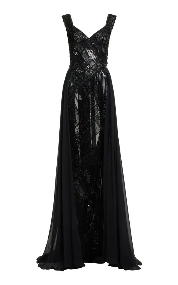 Elie Saab Draped Bead-embroidered Maxi Dress