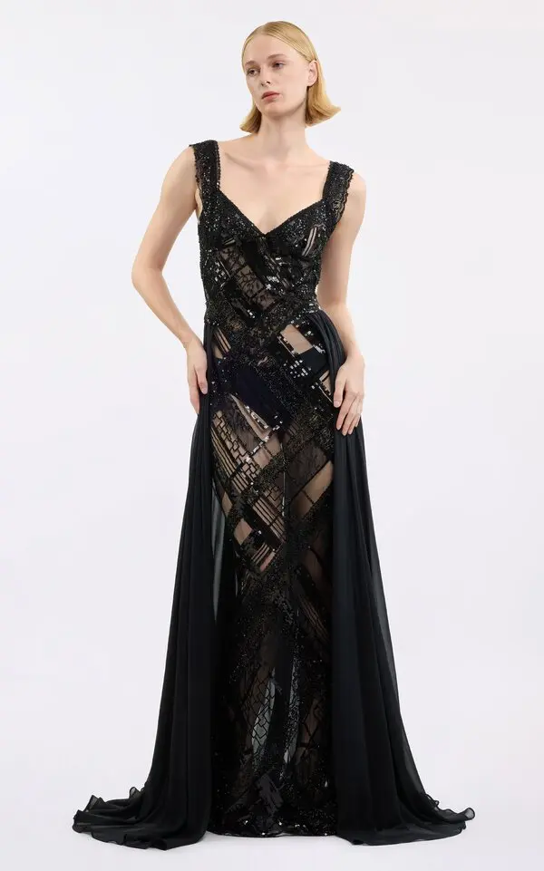 Elie Saab Draped Bead-embroidered Maxi Dress