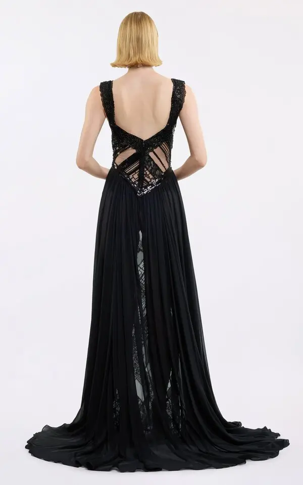 Elie Saab Draped Bead-embroidered Maxi Dress