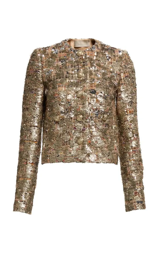 Elie Saab Sequined Tweed Cropped Jacket