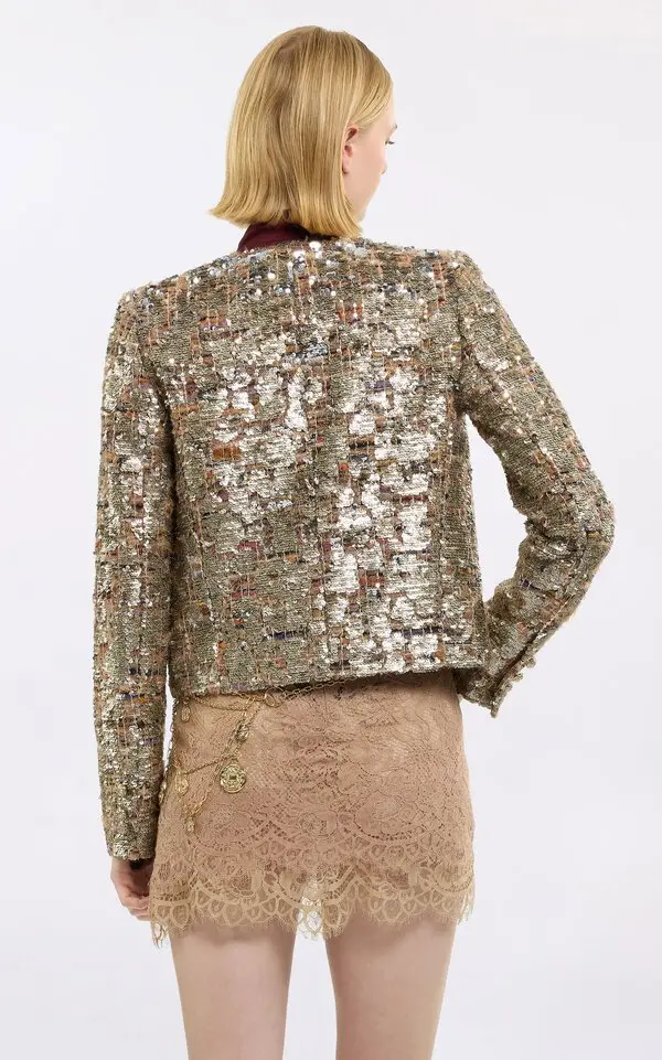 Elie Saab Sequined Tweed Cropped Jacket