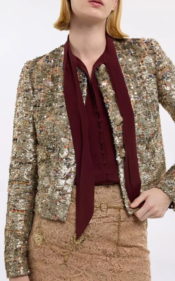 Elie Saab Sequined Tweed Cropped Jacket