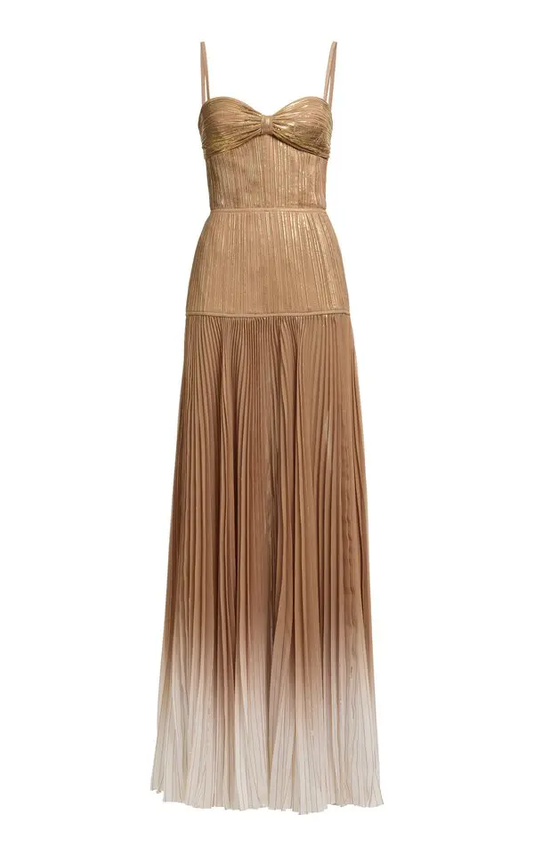 Elie Saab Pleated Ombre Maxi Dress