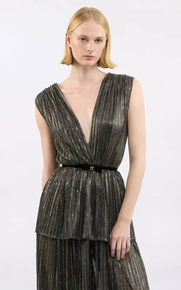 Elie Saab Deep V-neck Lurex Top