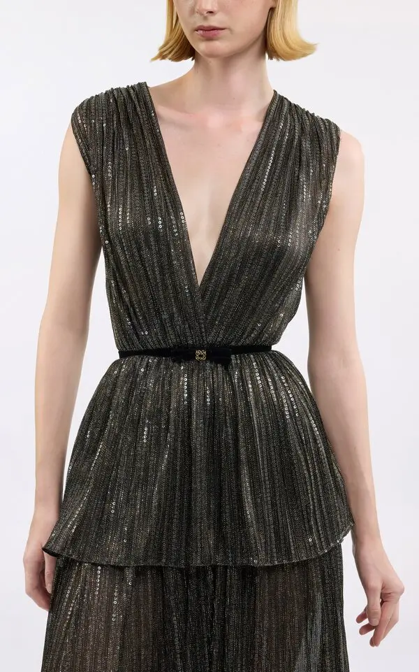 Elie Saab Deep V-neck Lurex Top