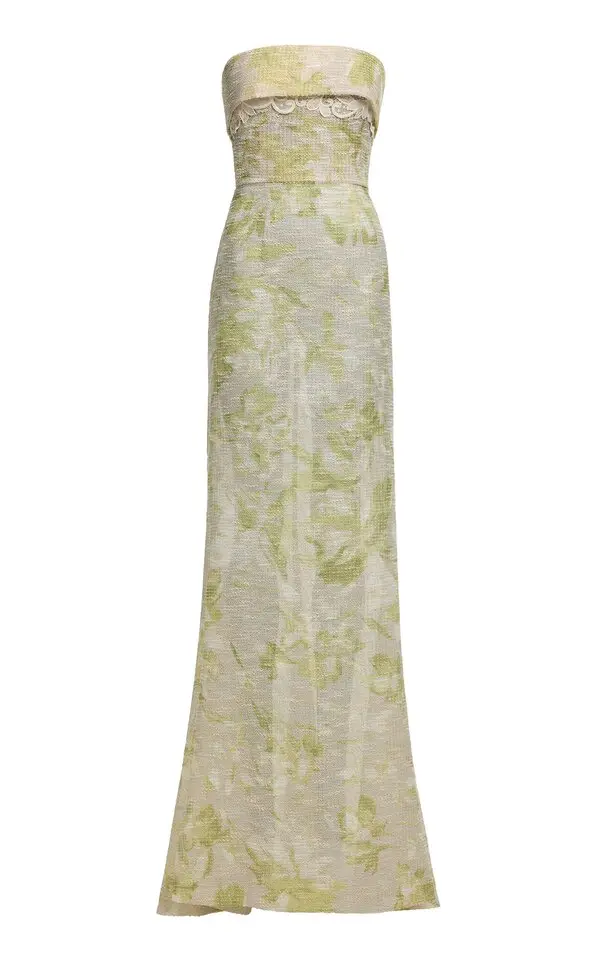 Elie Saab Fold Over Top Silk-blend Tweed Maxi Dress
