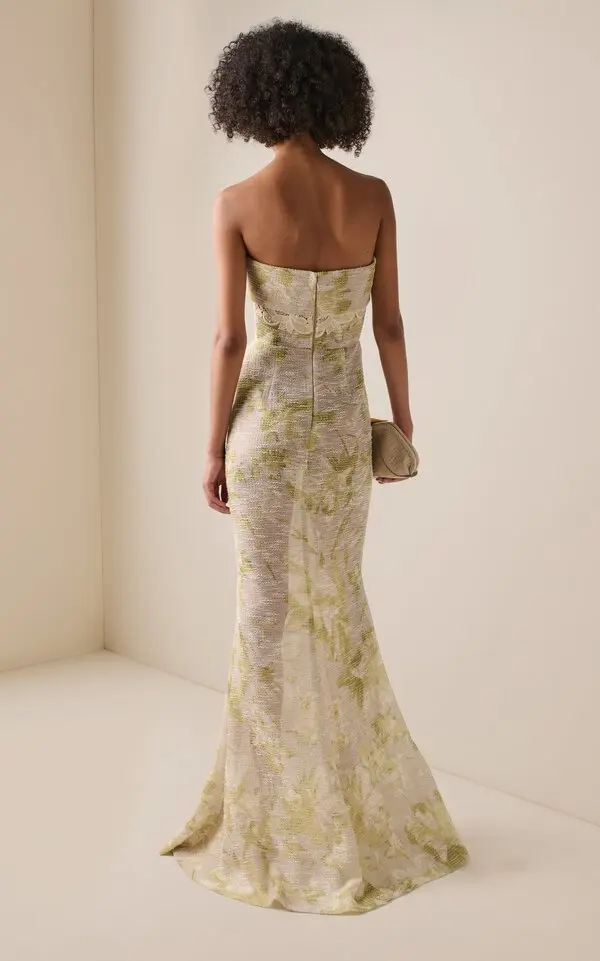 Elie Saab Fold Over Top Silk-blend Tweed Maxi Dress