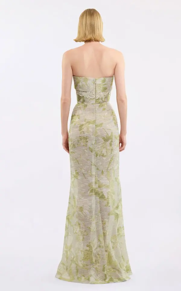 Elie Saab Fold Over Top Silk-blend Tweed Maxi Dress