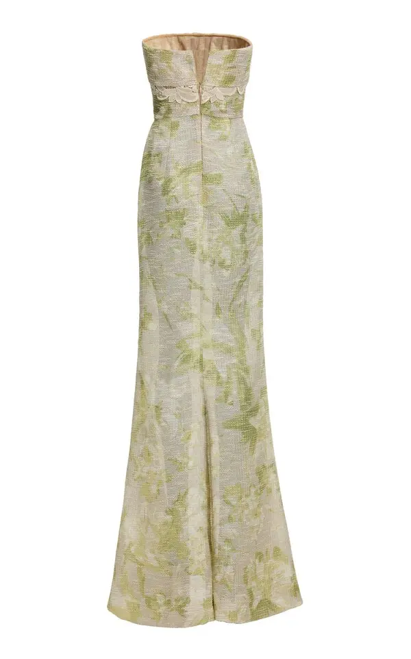Elie Saab Fold Over Top Silk-blend Tweed Maxi Dress