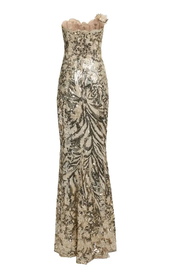 Elie Saab Sequin-embroidered Strapless Maxi Dress