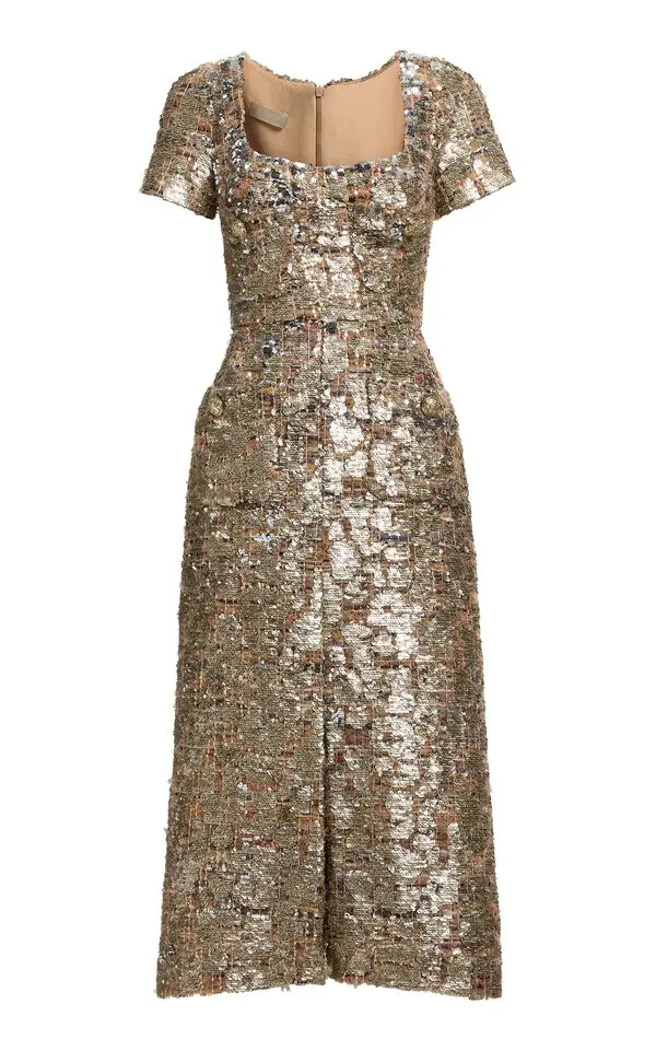 Elie Saab Sequined Tweed Midi Dress - Multi