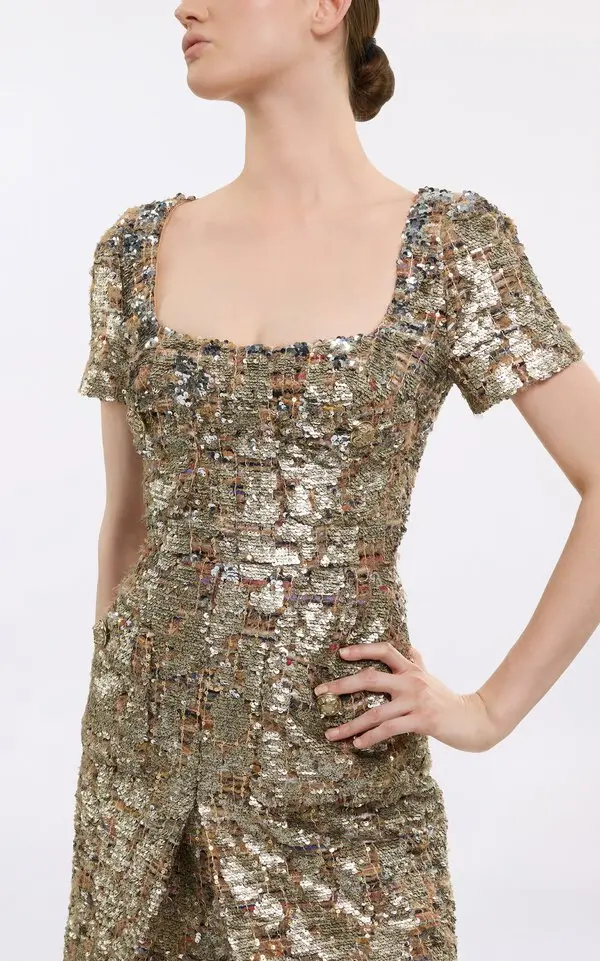 Elie Saab Sequined Tweed Midi Dress