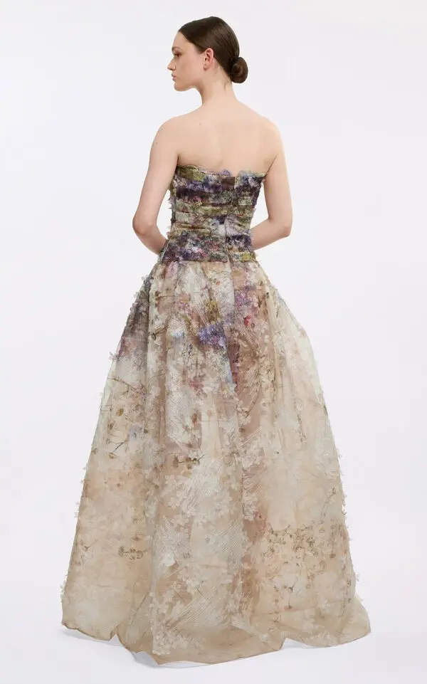 Elie Saab Floral-embellished Strapless Maxi Dress