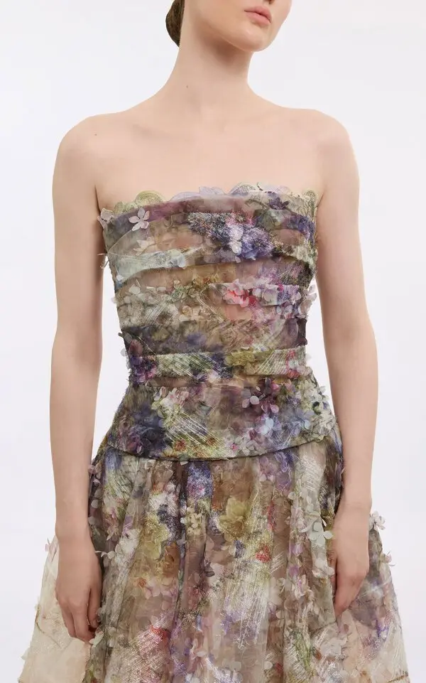 Elie Saab Floral-embellished Strapless Maxi Dress