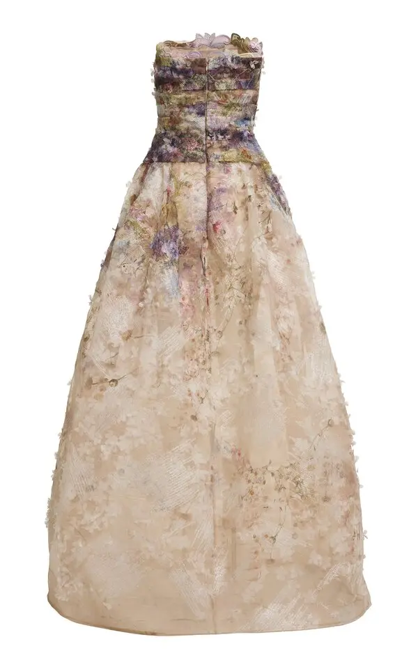 Elie Saab Floral-embellished Strapless Maxi Dress