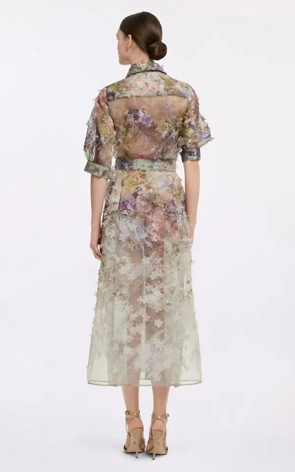 Elie Saab Floral-embellished Button-front Midi Dress
