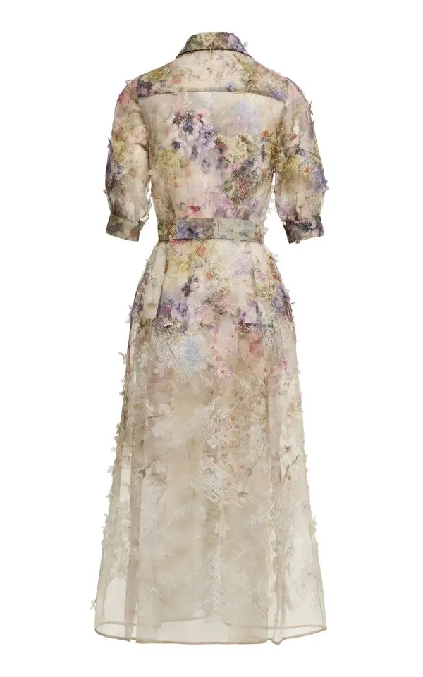 Elie Saab Floral-embellished Button-front Midi Dress