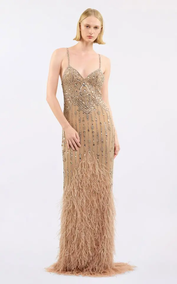 Elie Saab Bead-embroidered Feather-embellished Silk-blend Maxi Dress