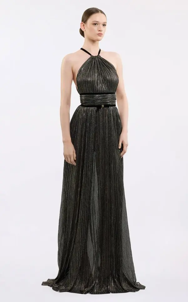 Elie Saab Draped Lurex Maxi Dress