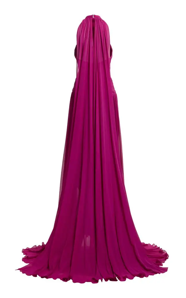 Elie Saab Halter Top Wrapped Bodice Silk-blend Maxi Dress