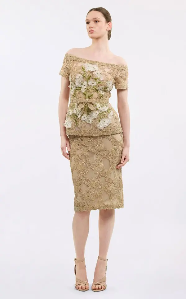 Elie Saab Floral-embellished Raffia-embroidered Off-the-shoulder Top