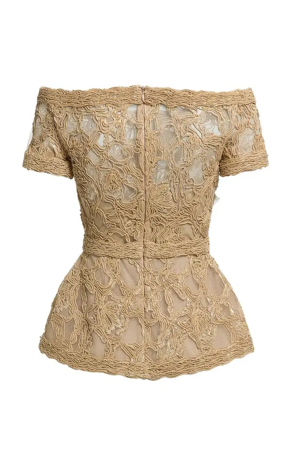 Elie Saab Floral-embellished Raffia-embroidered Off-the-shoulder Top