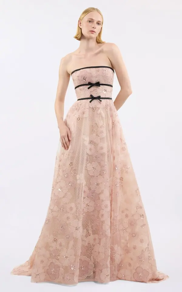 Elie Saab Strapless Floral Bead-embroidered Maxi Dress