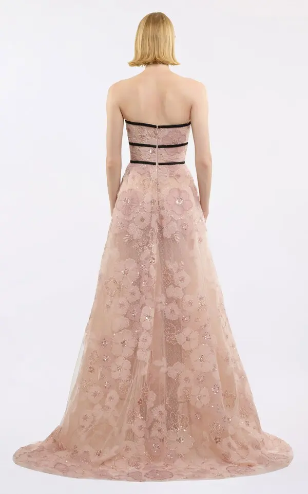 Elie Saab Strapless Floral Bead-embroidered Maxi Dress