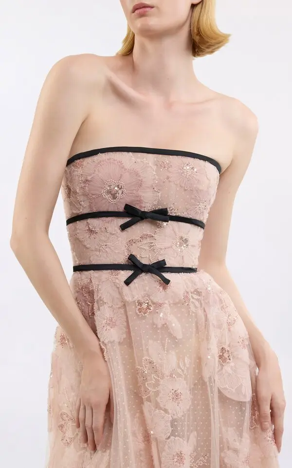Elie Saab Strapless Floral Bead-embroidered Maxi Dress