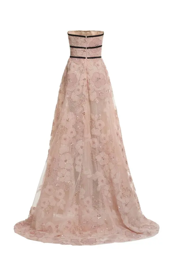 Elie Saab Strapless Floral Bead-embroidered Maxi Dress