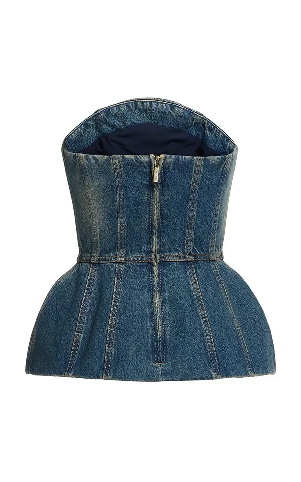 Elie Saab Floral-embellished Denim Corset