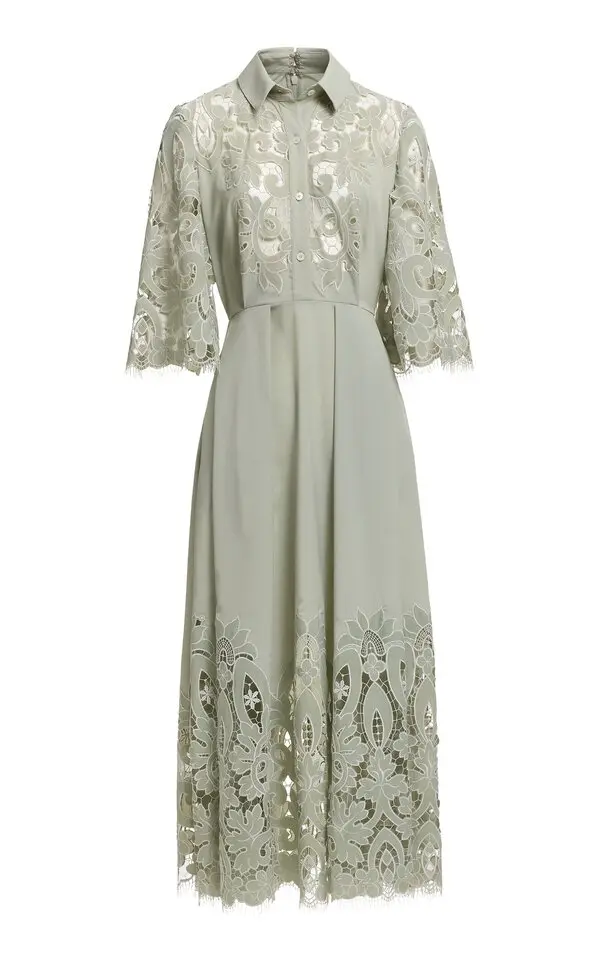 Elie Saab Lace-insert Button-front Midi Dress