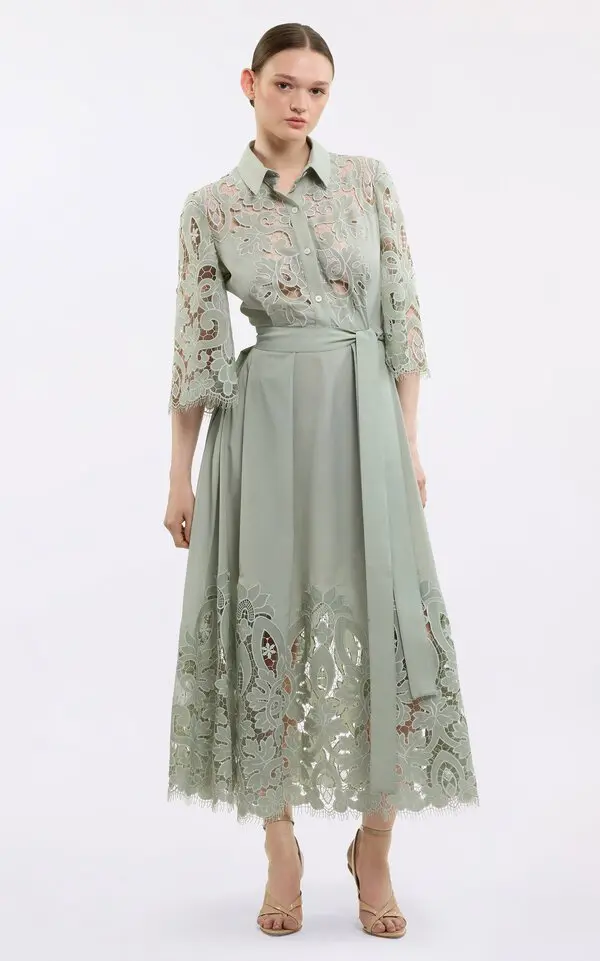 Elie Saab Lace-insert Button-front Midi Dress