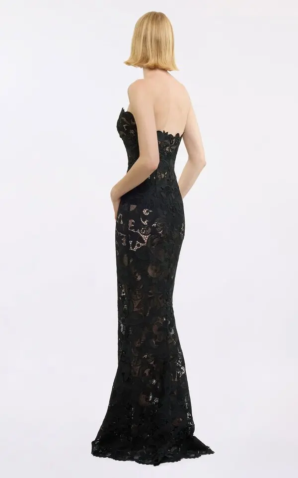 Elie Saab Strapless Lace Maxi Dress