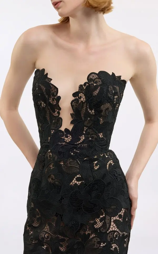Elie Saab Strapless Lace Maxi Dress