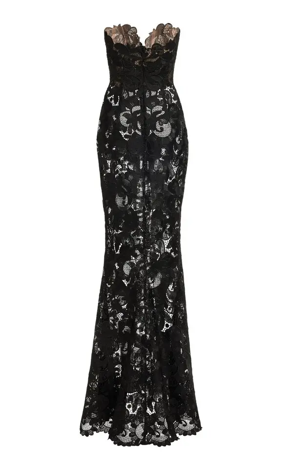 Elie Saab Strapless Lace Maxi Dress