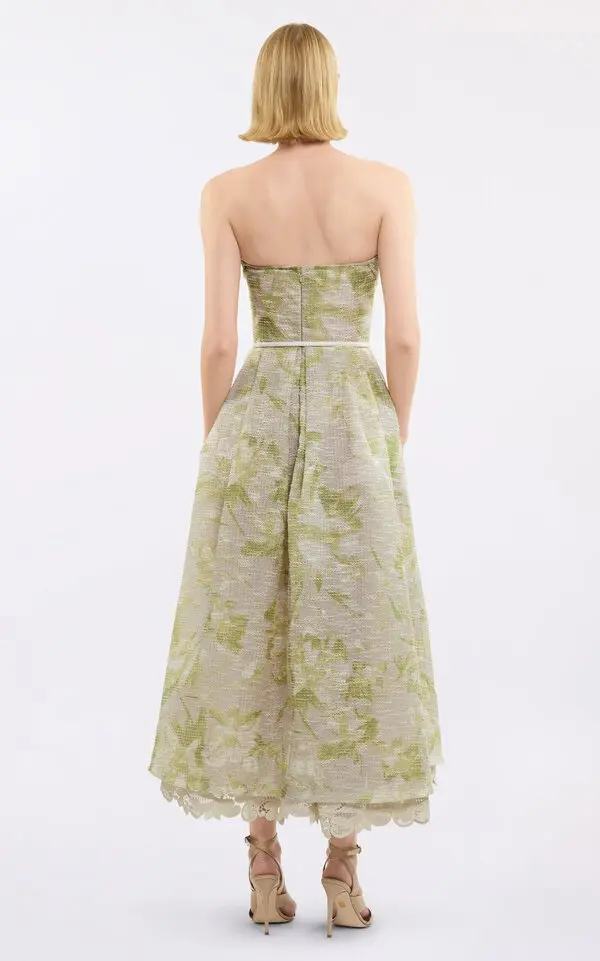 Elie Saab Fold Over Top Silk-blend Tweed Midi Dress