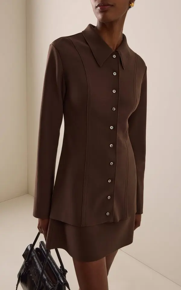 BIRROT Lay2 Fitted Button-down Crepe Top